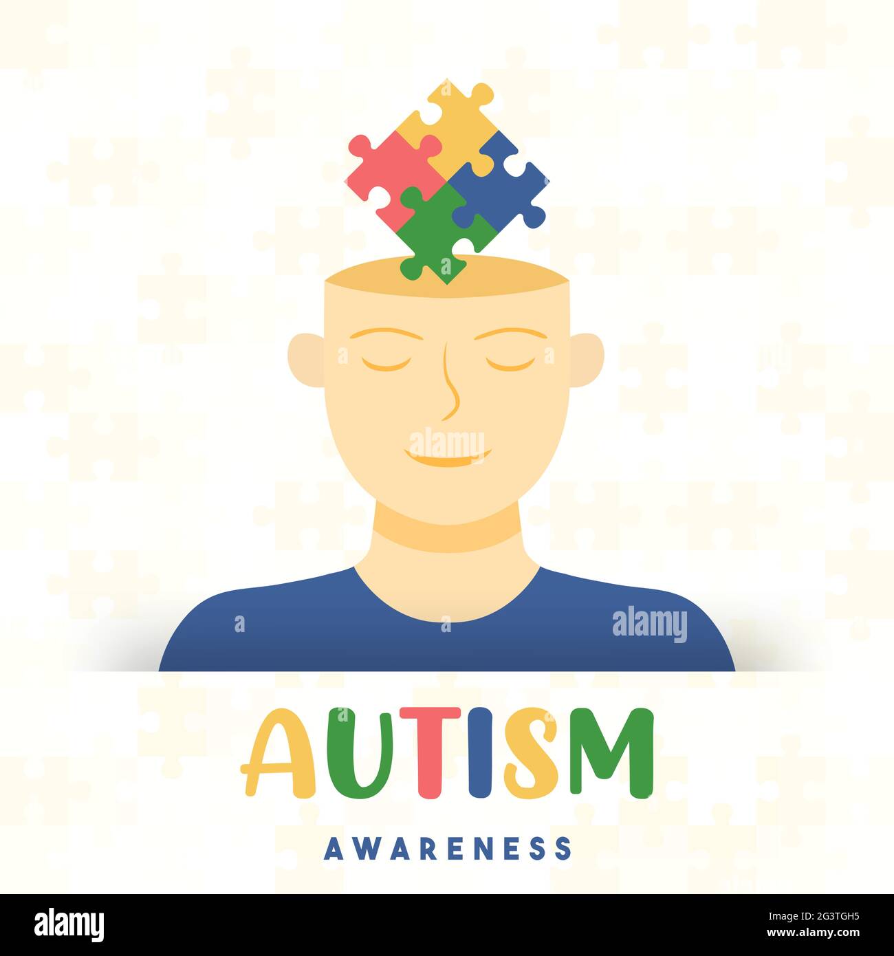 Autism awareness day greeting card illustration of child head with ...