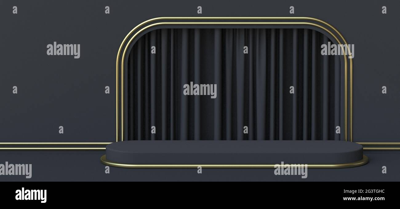 Abstract background golden border stage with black curtains 3D Stock ...