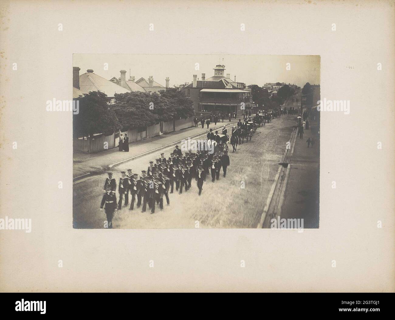 Military funeral procession with public, presumably in Sydney. Part of ...