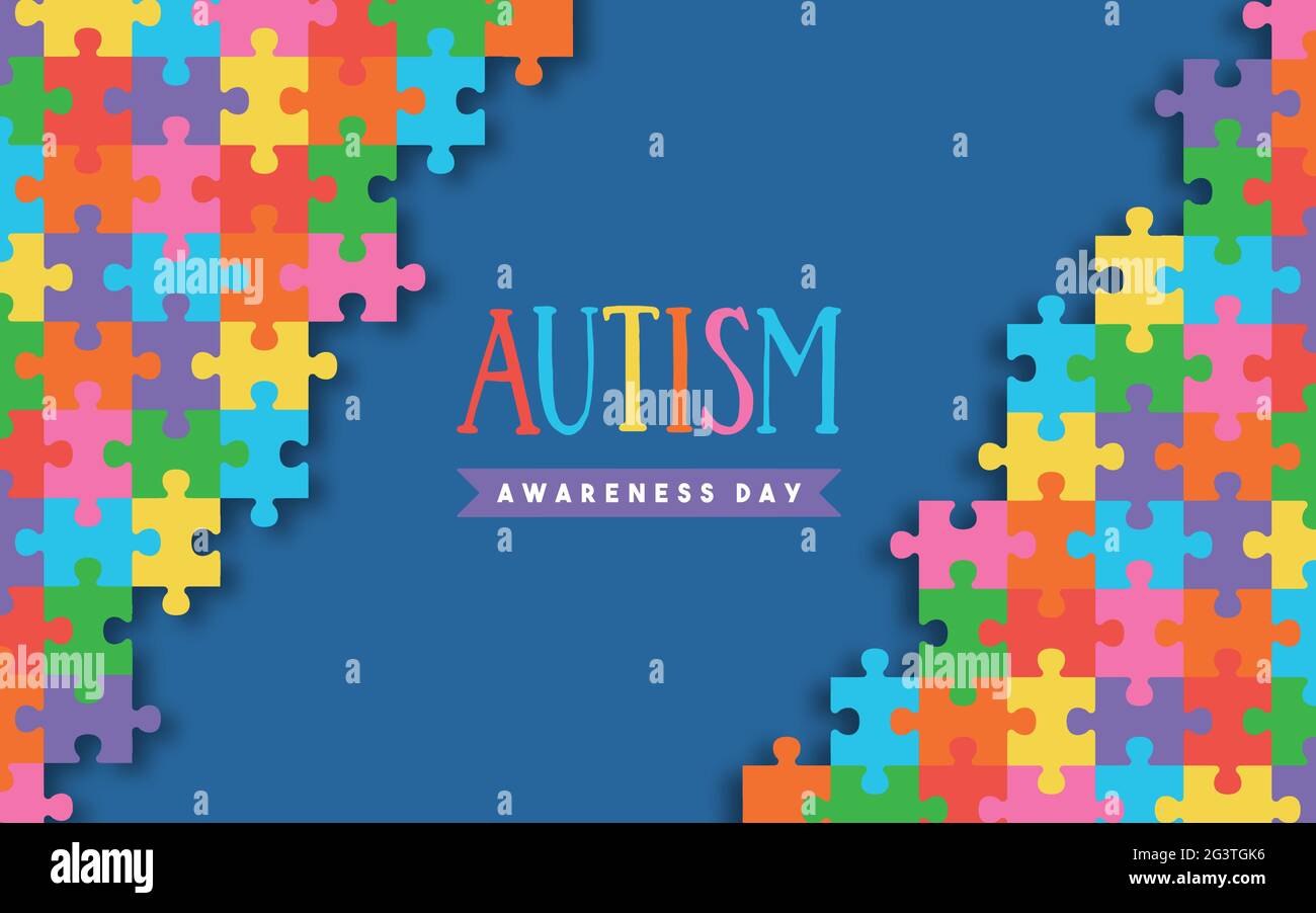 Autism awareness day greeting card illustration of paper cut colorful ...
