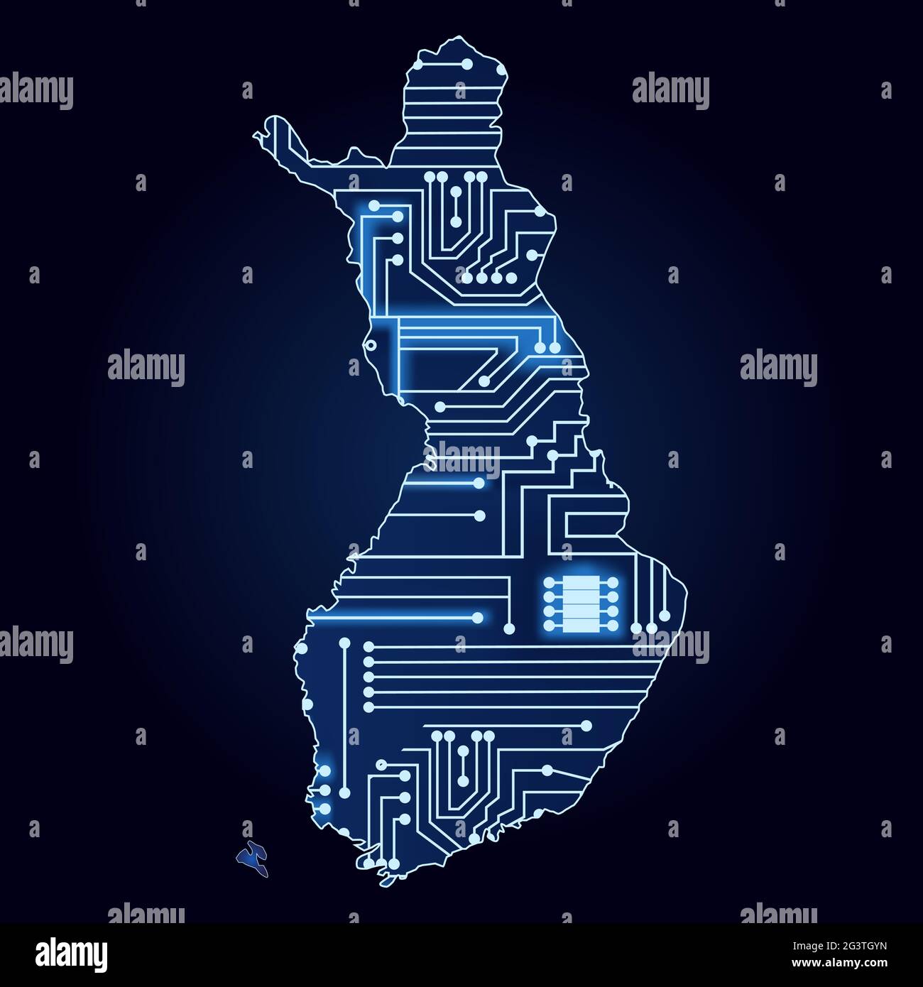 Contour map of Finland with a technological electronics circuit Stock ...