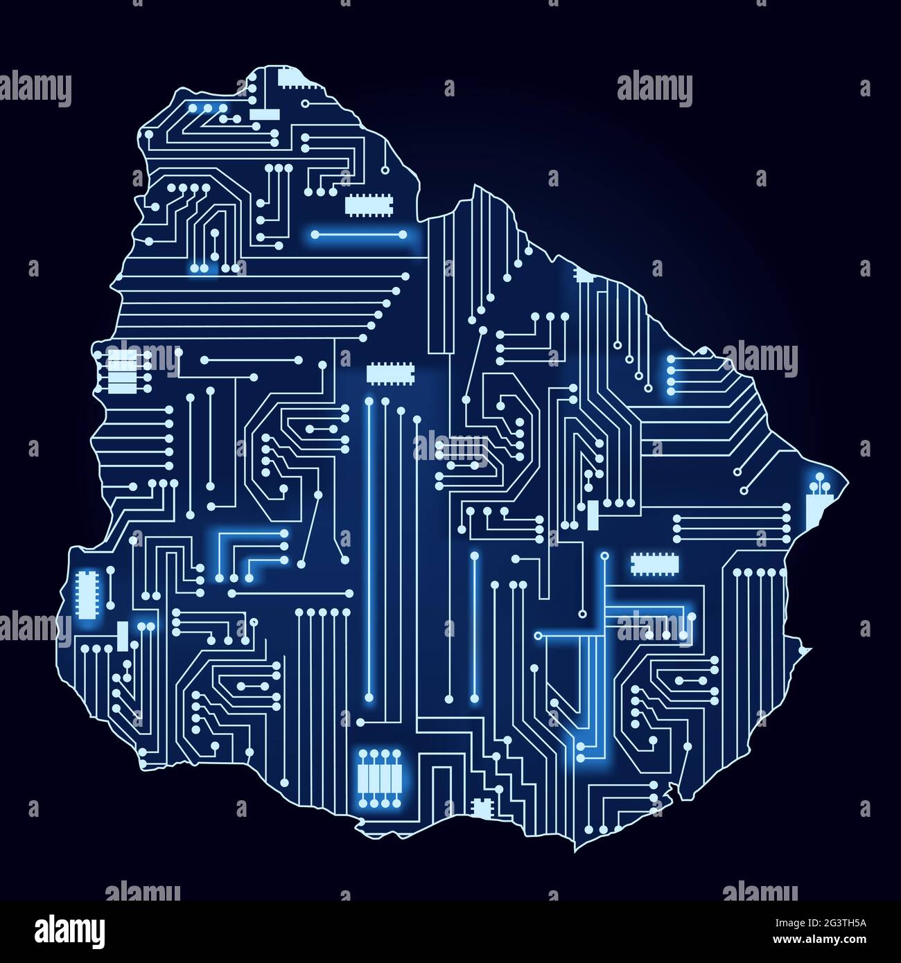 Contour map of Uruguay with a technological electronics circuit Stock ...