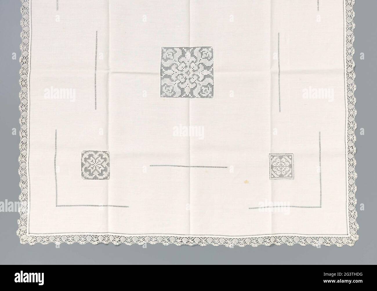 Tablecloth of linen with inserts from edge embroidery and rounded ...