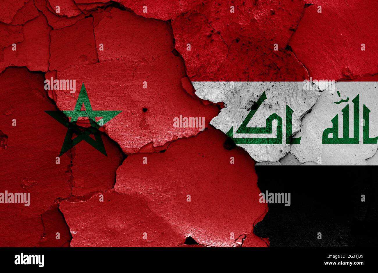 Flags of Morocco and Iraq painted on cracked wall Stock Photo - Alamy