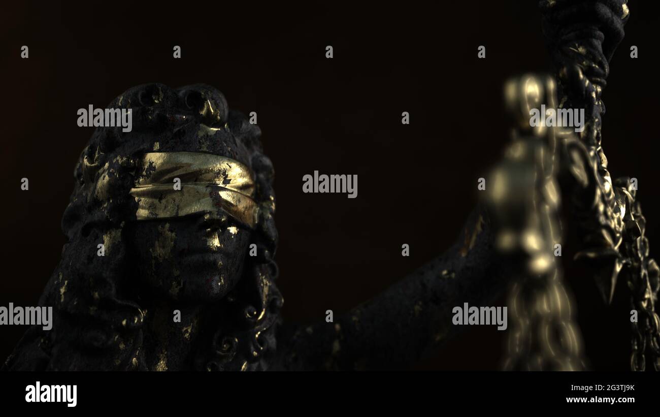 Corroded Lady of Justice Statue - outdated laws Stock Photo - Alamy