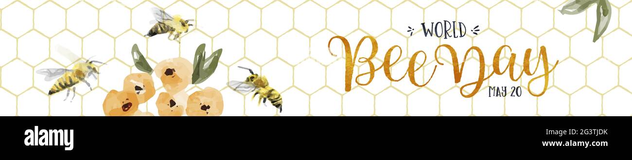 World Bee Day web banner illustration of hand drawn bumblebee swarm ...