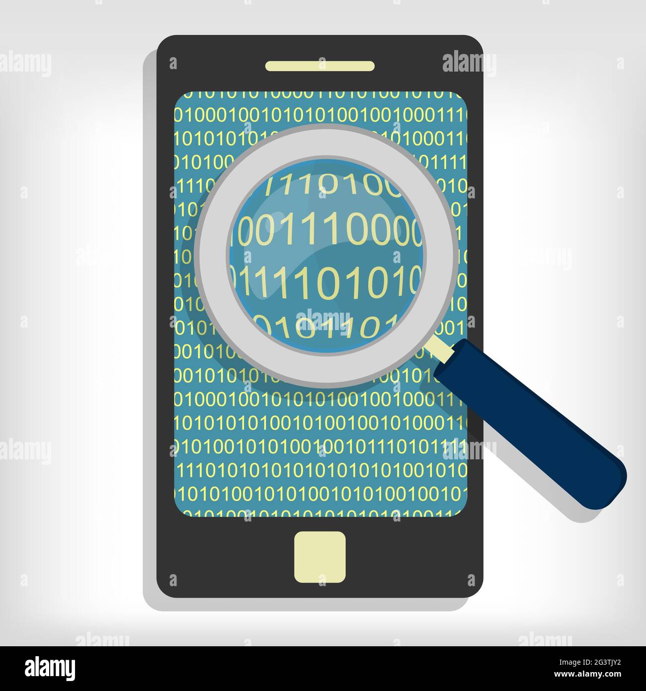 A magnifying glass searching and looking for sequences of bytes in ...