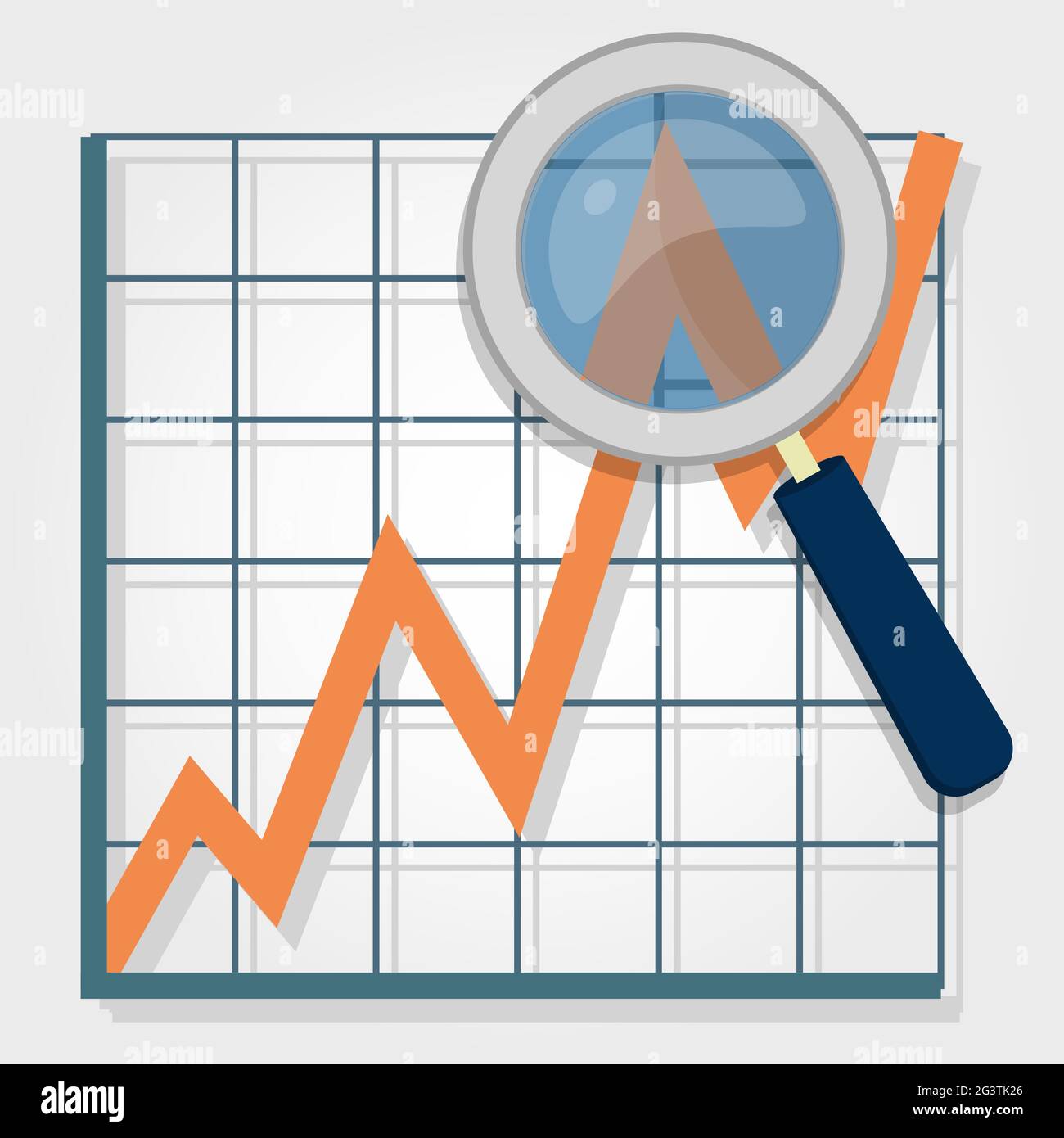 Growth chart with a magnifying glass focusing on a point. Representing ...
