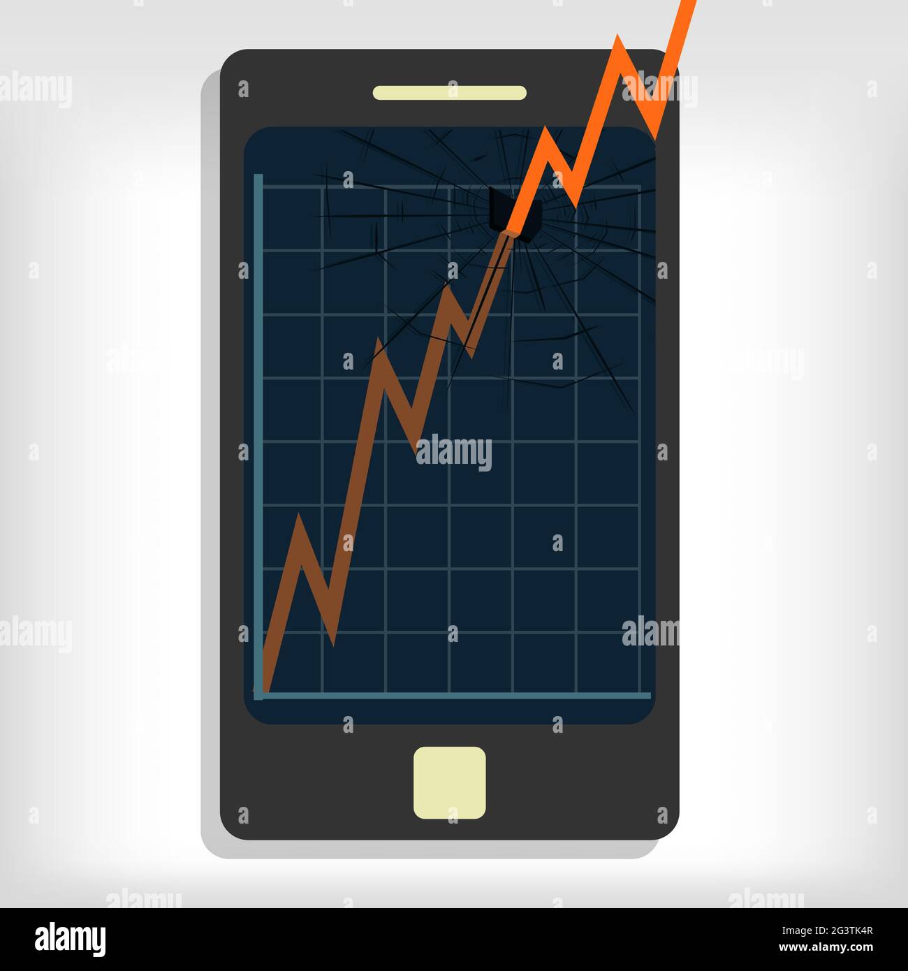 Growth chart breaking smartphone monitor. Gray background. Editable ...