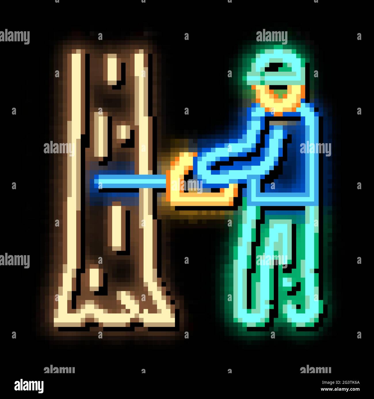 tree felling worker neon glow icon illustration Stock Vector Image ...