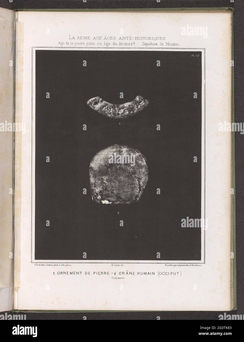 Ornamental stone and rear of a human skull; 1. Ornement the Pierre. - 2 ...