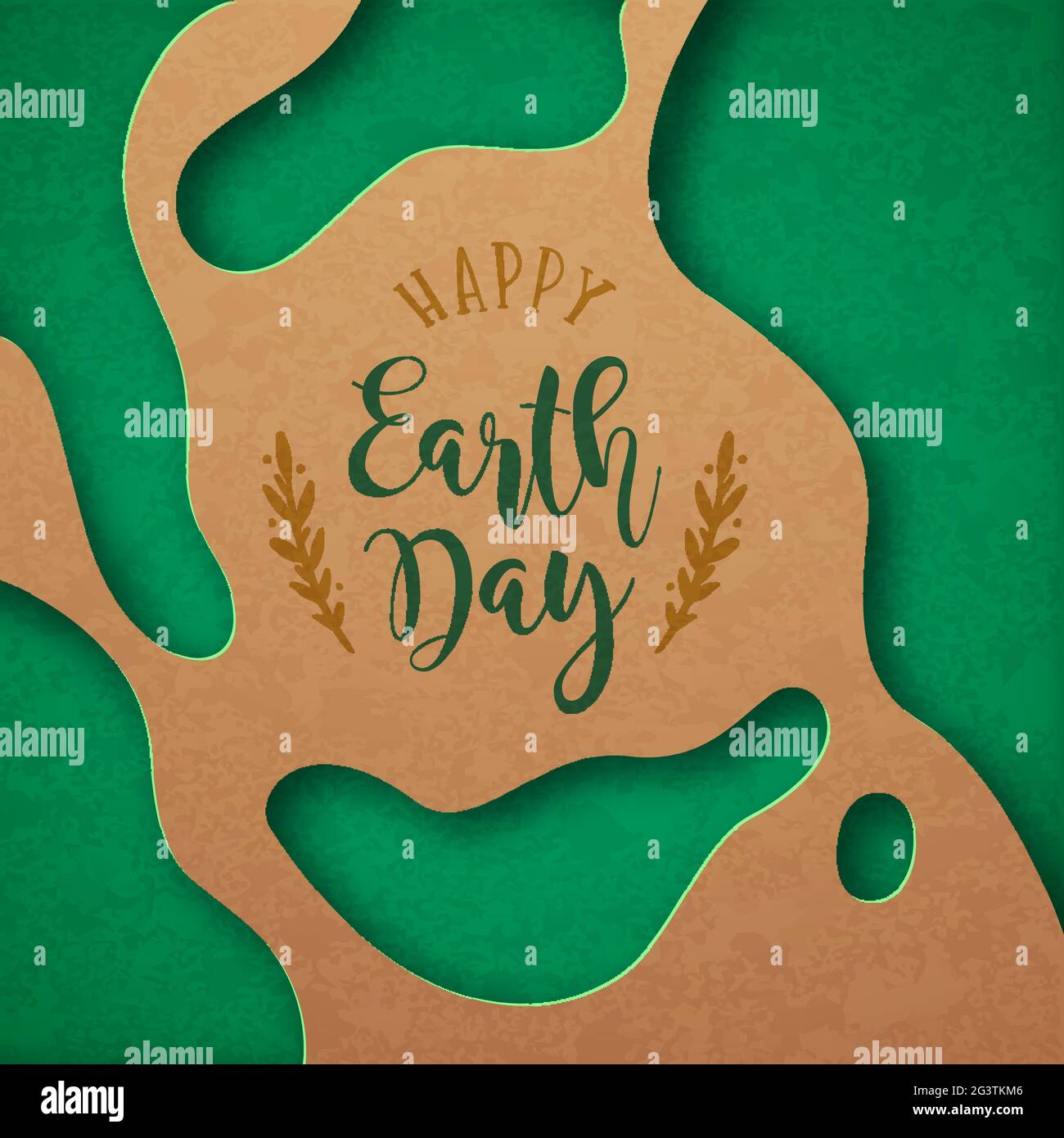 Earth Day greeting card illustration of green papercut abstract shapes ...