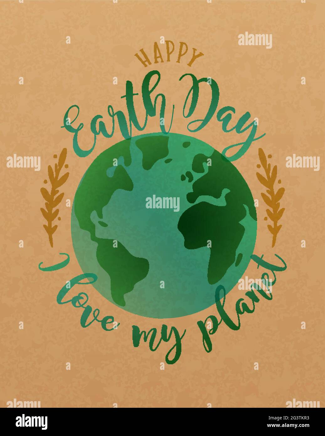 Happy Earth Day greeting card illustration of green watercolor world ...