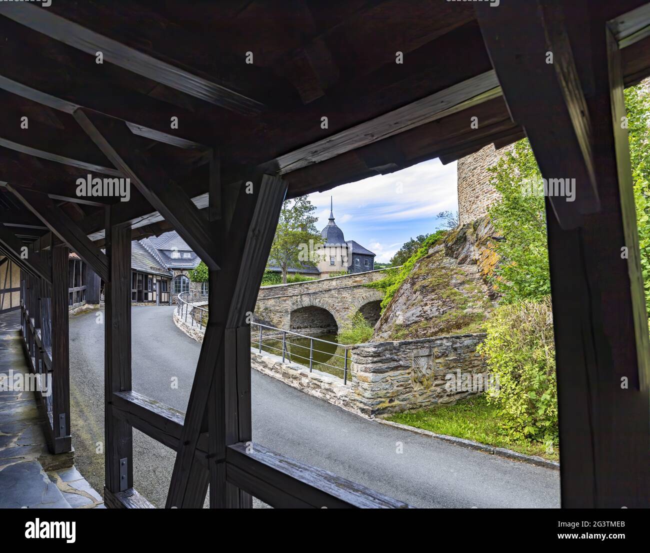 The outer battlements of Lauenstein Castle with parts of the core ...