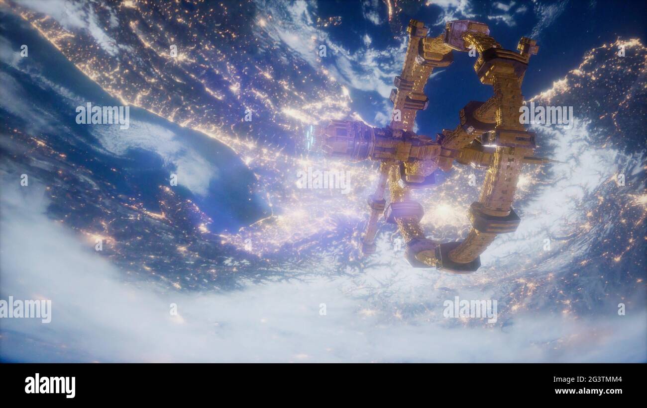 Space ship over the earth seen from space Stock Photo - Alamy