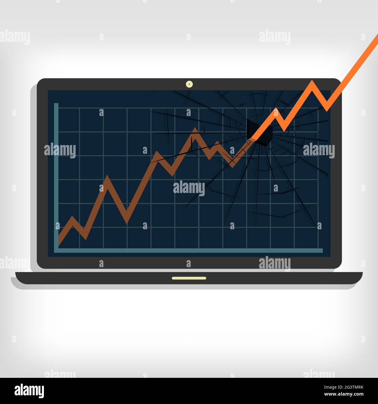 Growth chart breaking laptop monitor. Gray background. Editable Stock ...