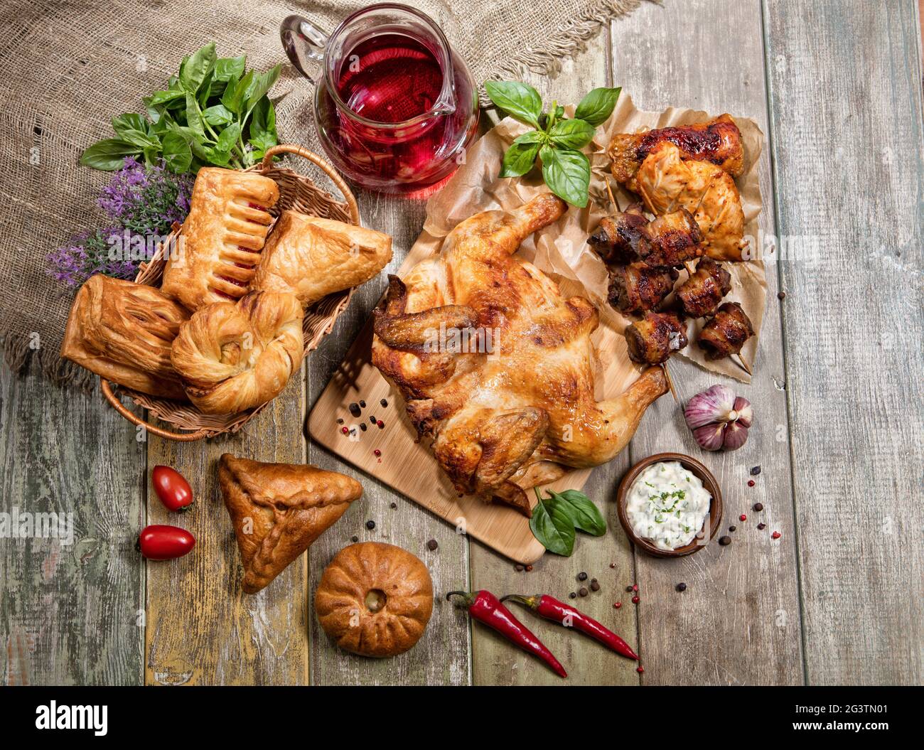 Roasted Chicken And Bakery Stock Photo - Alamy