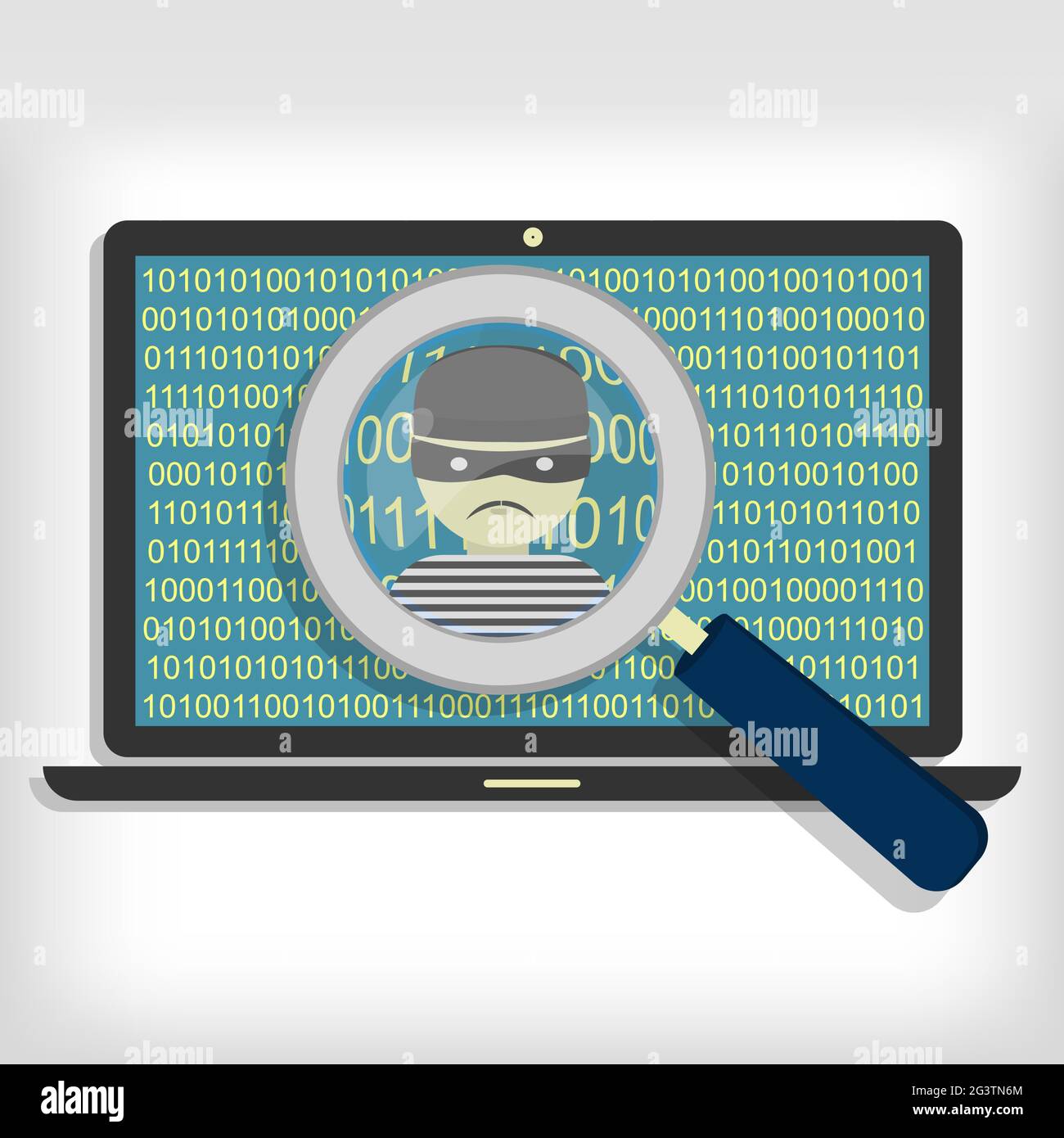 A magnifying glass detected a hacker (thief) on laptop Stock Vector ...