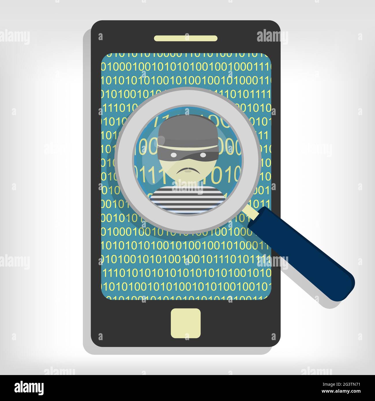 A magnifying glass detected a hacker (thief) on smartphone Stock Vector ...