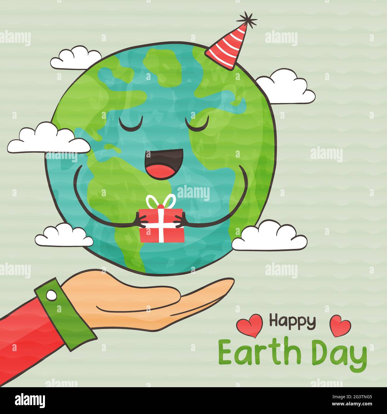 Happy Earth Day greeting card illustration of people holding green ...