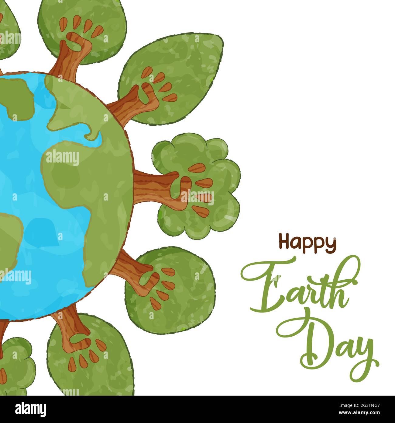 Happy Earth Day greeting card illustration, green tree forest made of ...