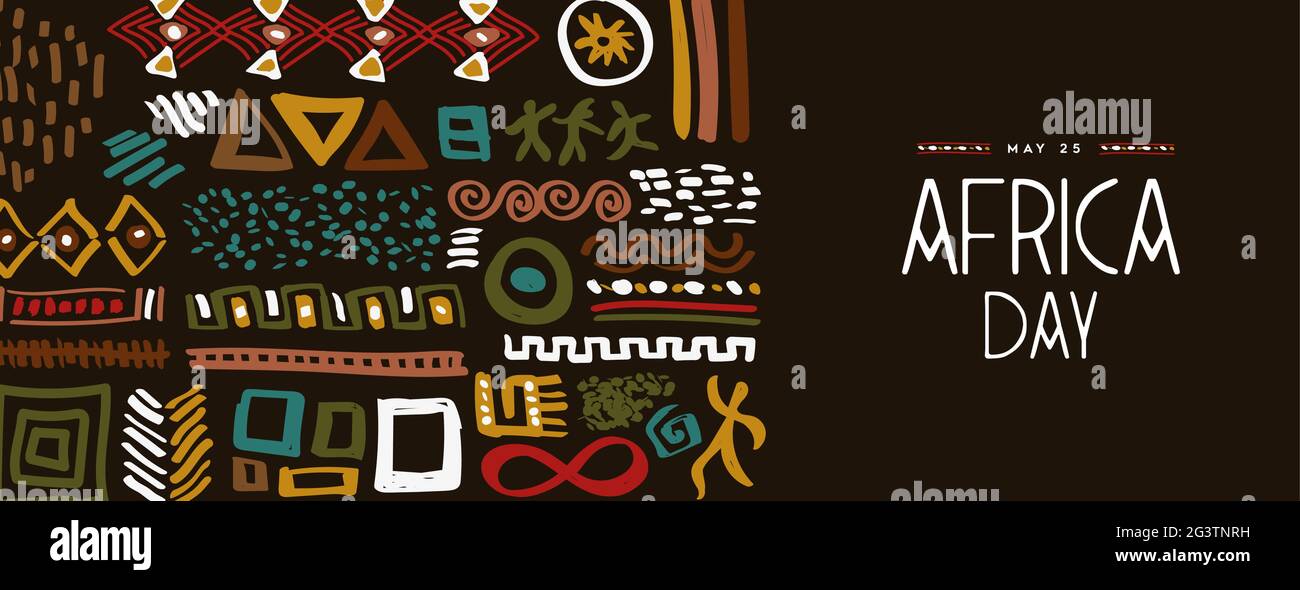May 25 Africa Day banner illustration with traditional tribal hand ...