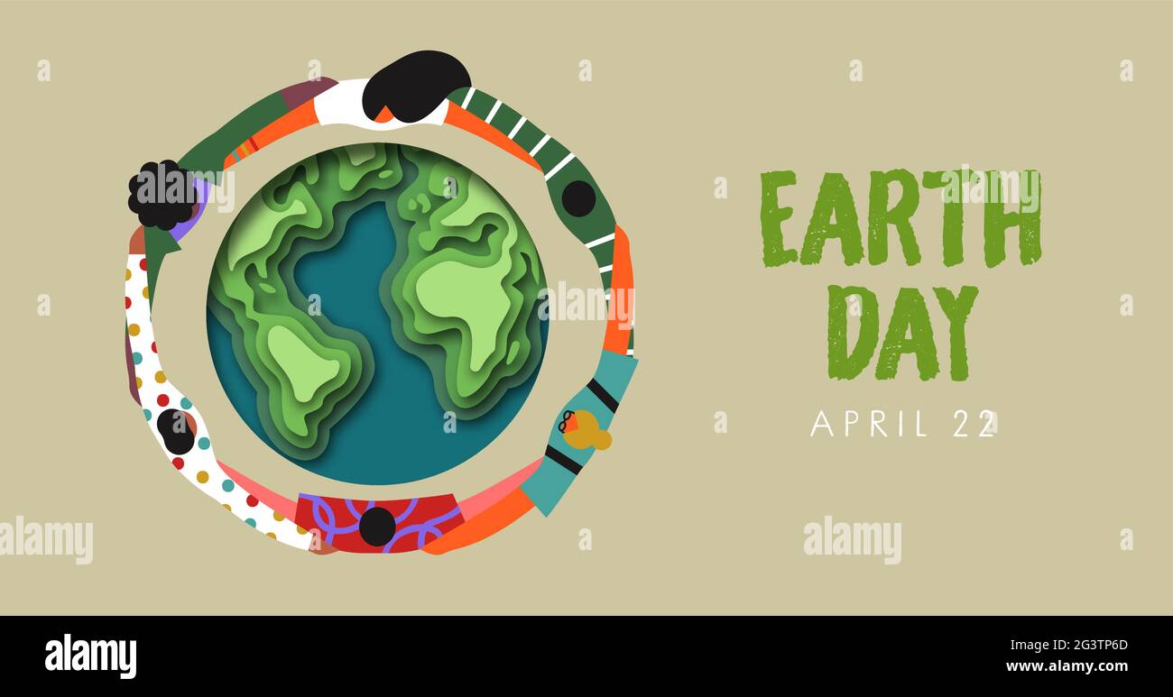 Earth Day banner illustration of people friend group hugging together ...