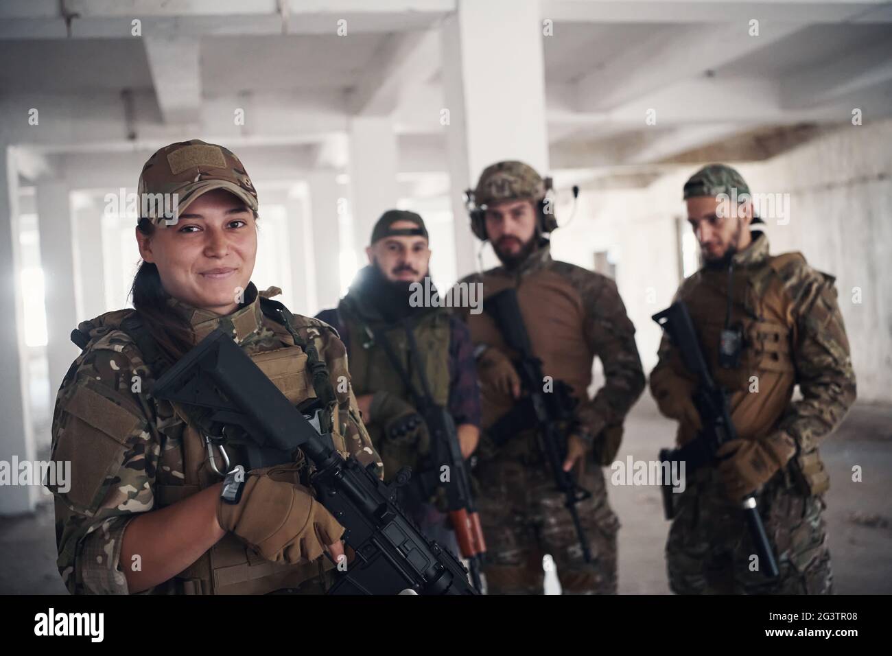 Soldier squad team portrait in urban environment Stock Photo - Alamy