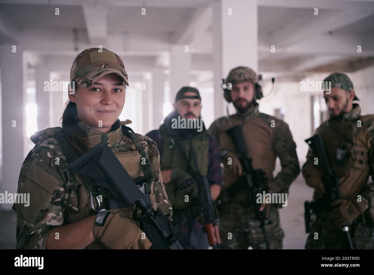 Soldier squad team portrait in urban environment Stock Photo - Alamy