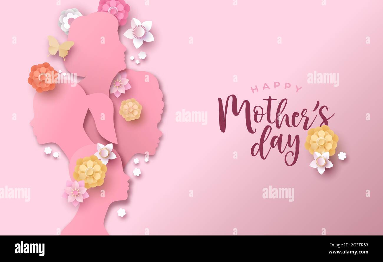 Mothers Day Greeting Card Illustration Diverse Mom Faces In Modern