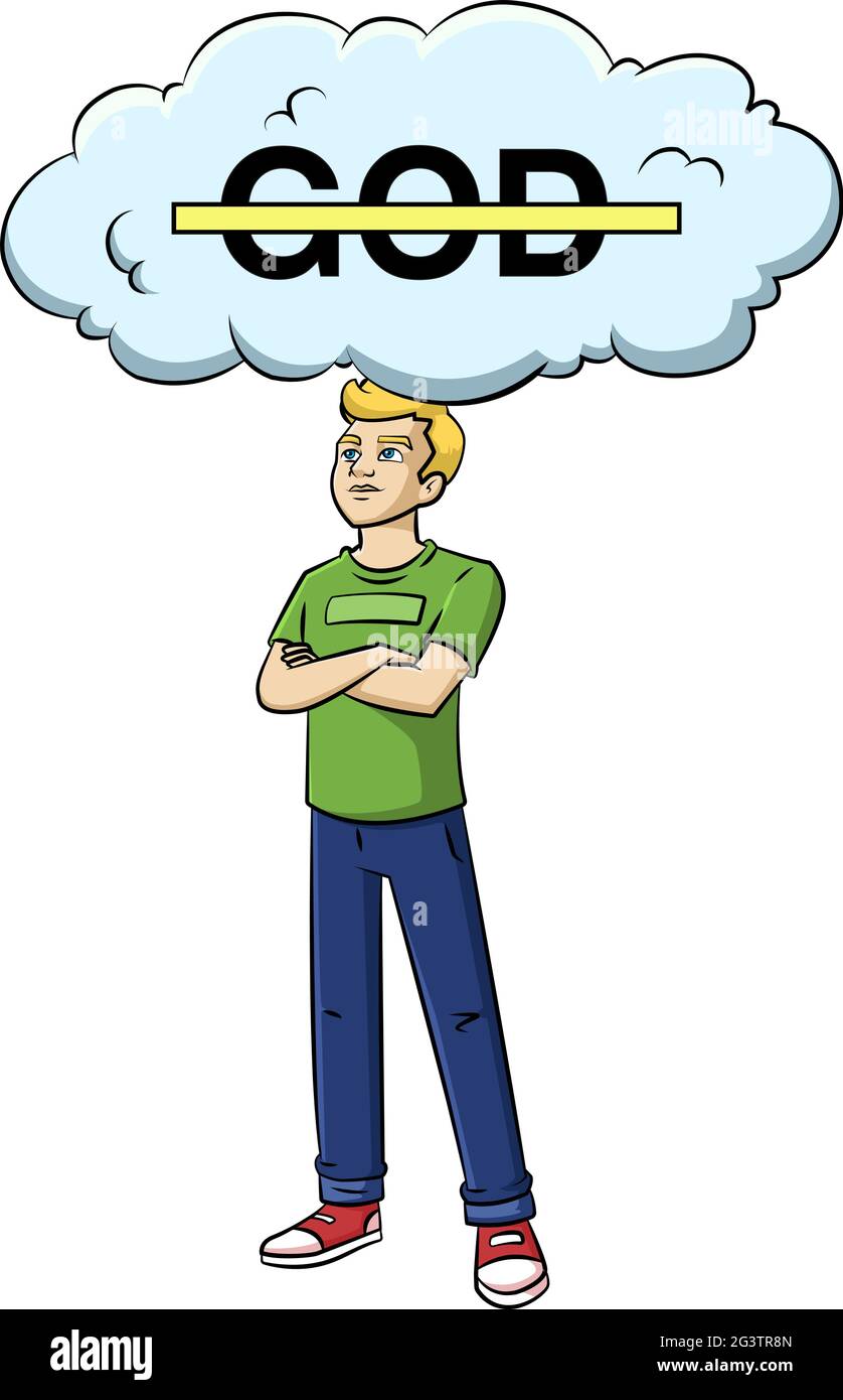 Cartoon vector illustration of an atheist thinking about God Stock Vector Image & Art - Alamy