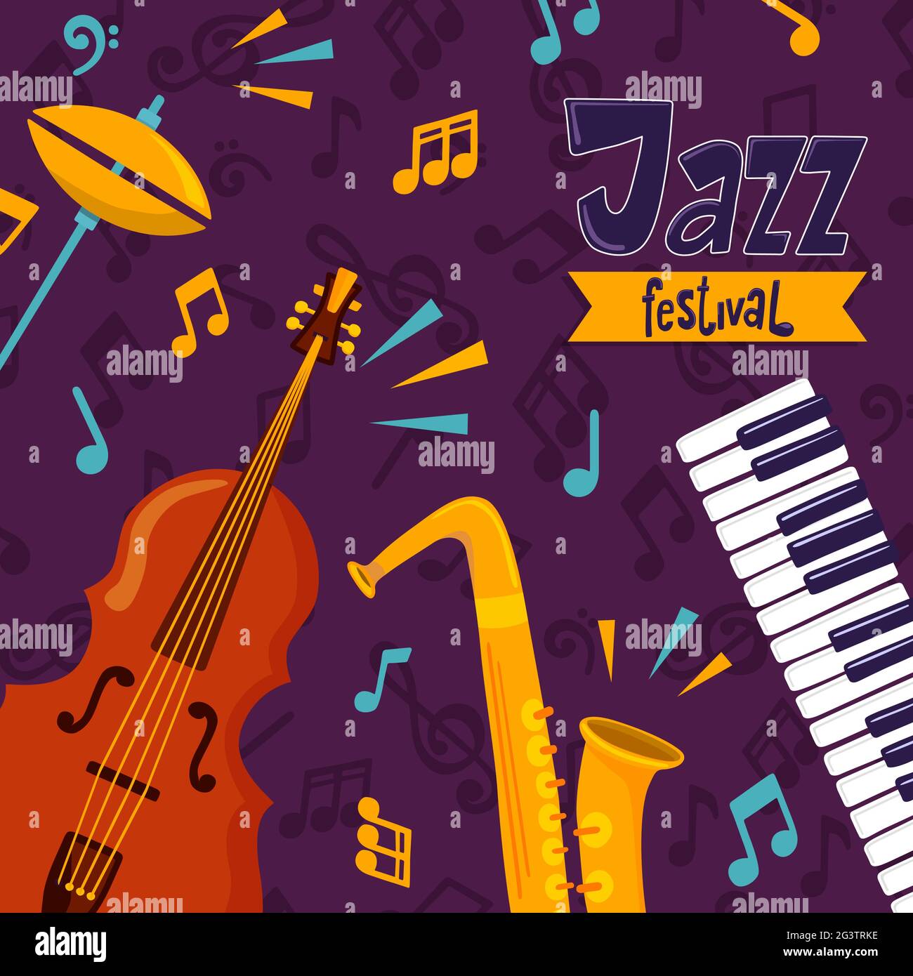 Jazz festival event poster illustration of colorful music band ...