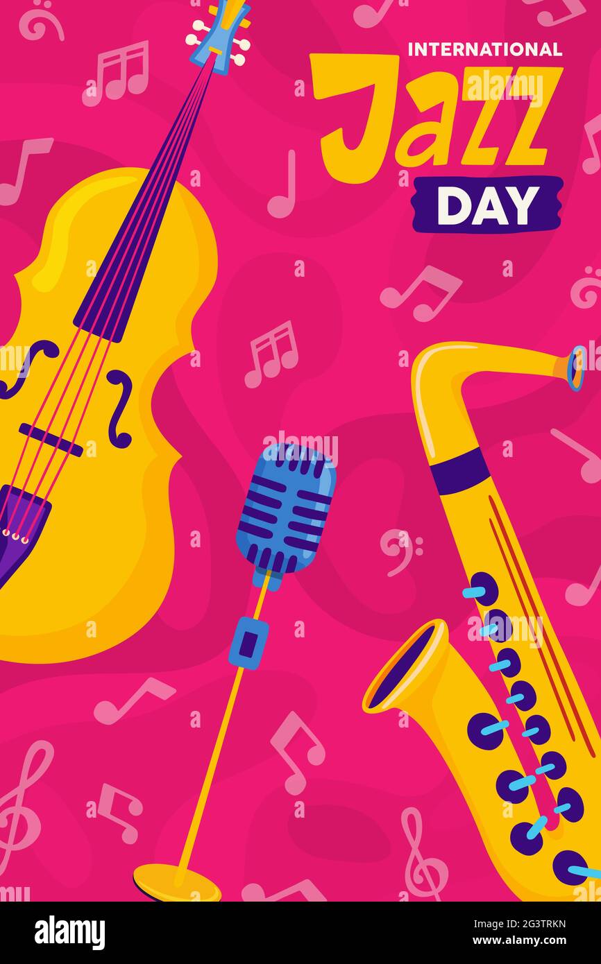 International Jazz Day greeting card illustration of colorful music ...