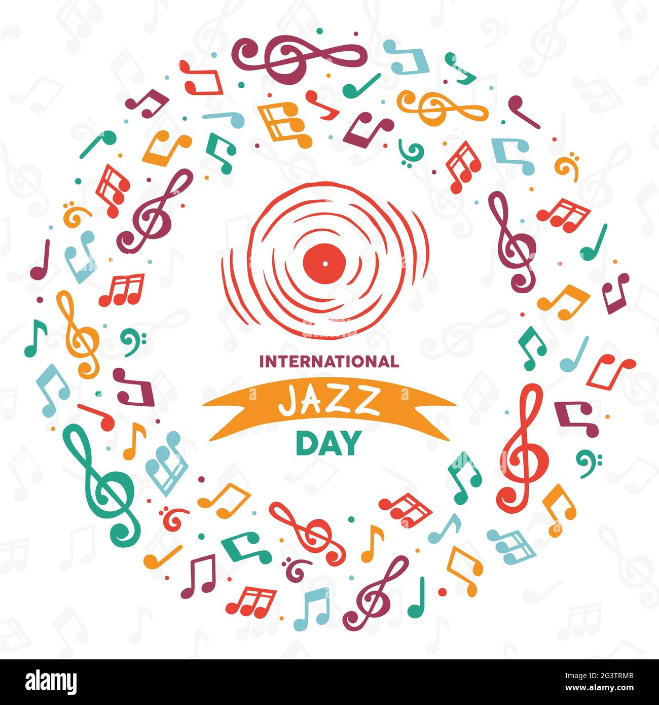 International Jazz Day greeting card illustration of colorful music ...
