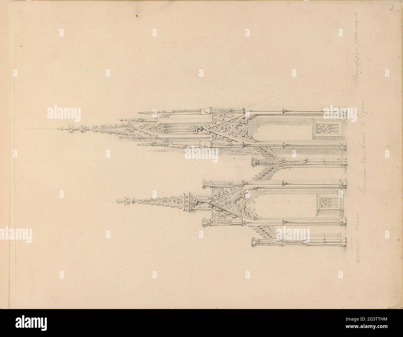 Fourteenth-century gothic architecture. Leaf 2 recto from a sketchbook with 37 sheets Stock ...