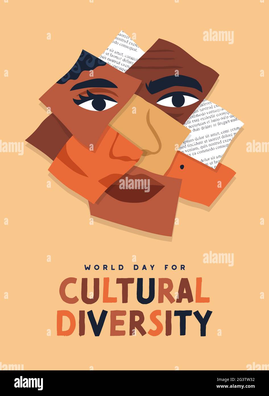 World Day for Cultural Diversity greeting card illustration of diverse ...