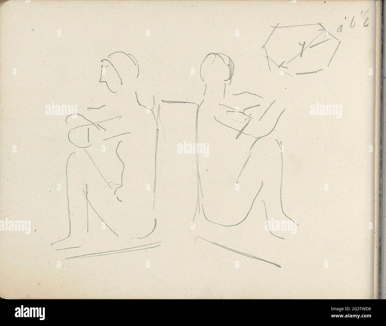 Ornament with two seated figures. The figures are erected with the ...