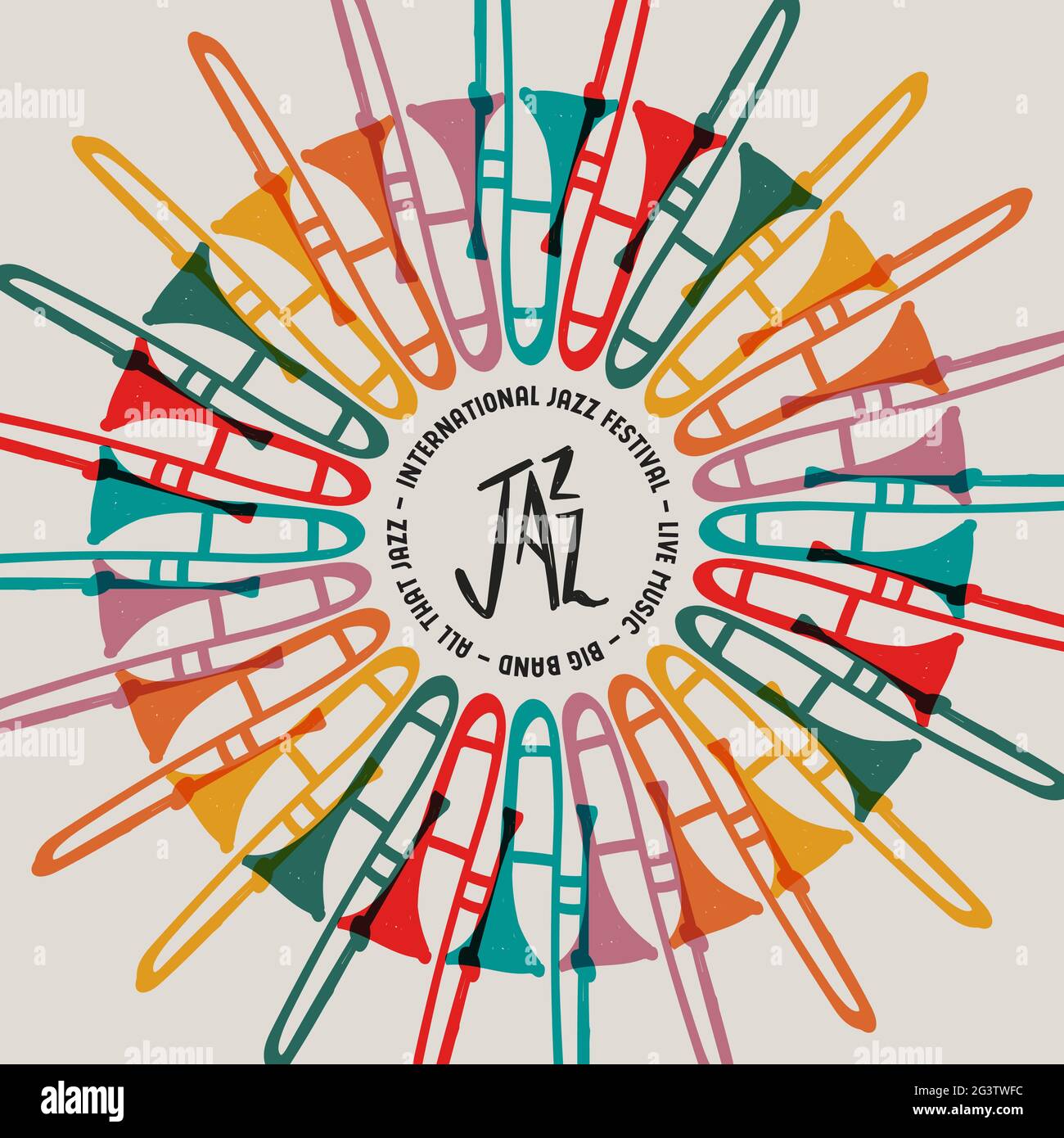 Jazz Festival poster illustration template. Colorful trumpet music ...