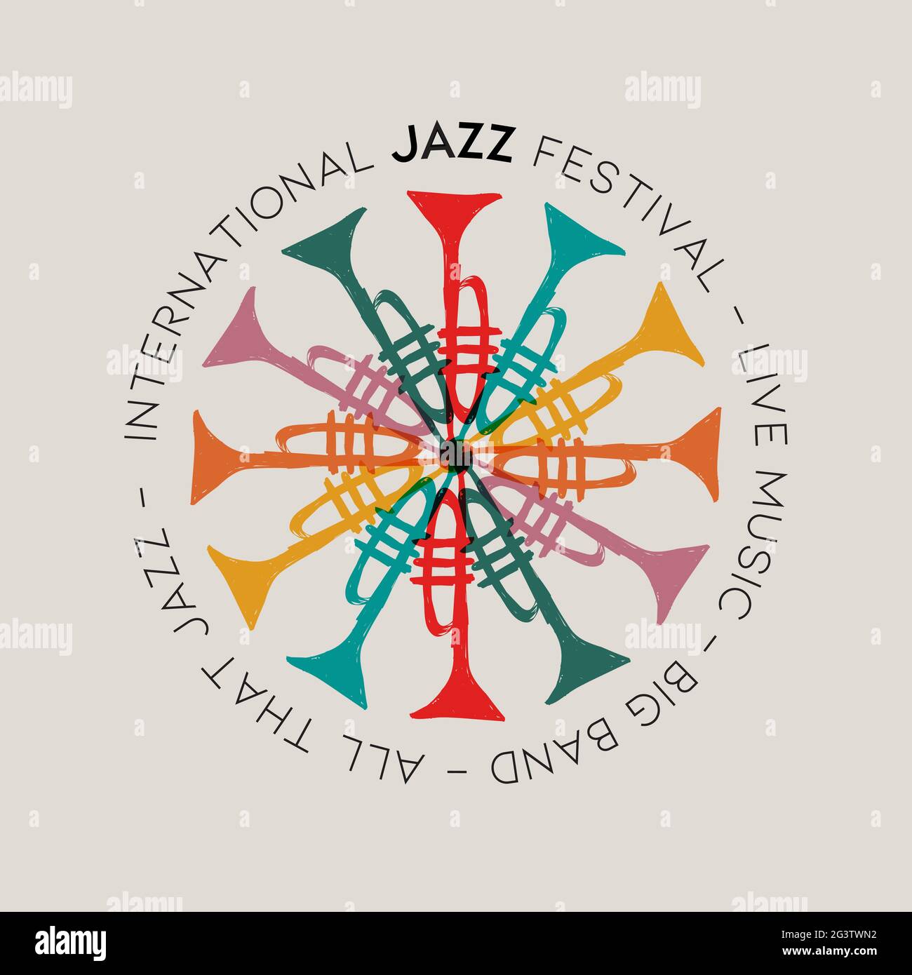 Jazz Festival poster illustration template. Colorful trumpet music ...