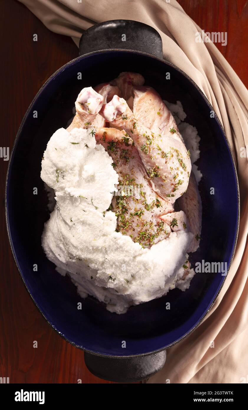 Salt crusted chicken from above Stock Photo - Alamy