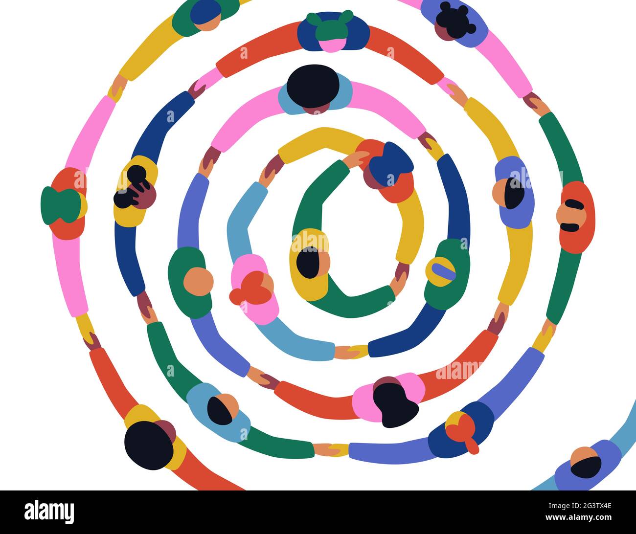 Big group of people holding hands together making round circle shape ...