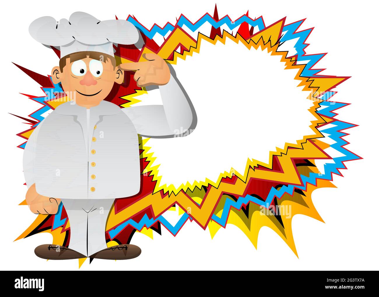Fat male cartoon chef in uniform puting an imaginary gun to his head ...