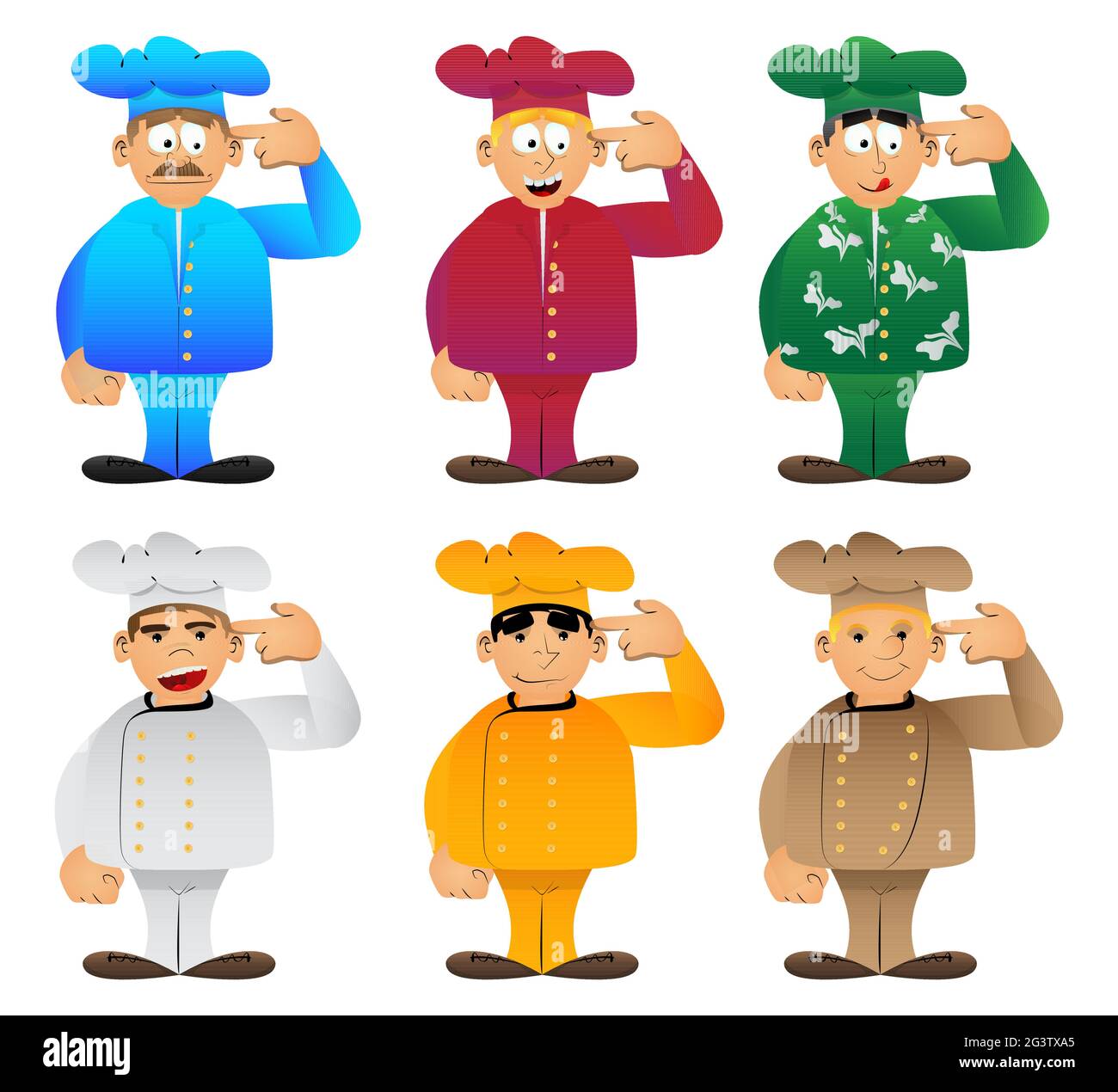 Fat male cartoon chef in uniform puting an imaginary gun to his head ...