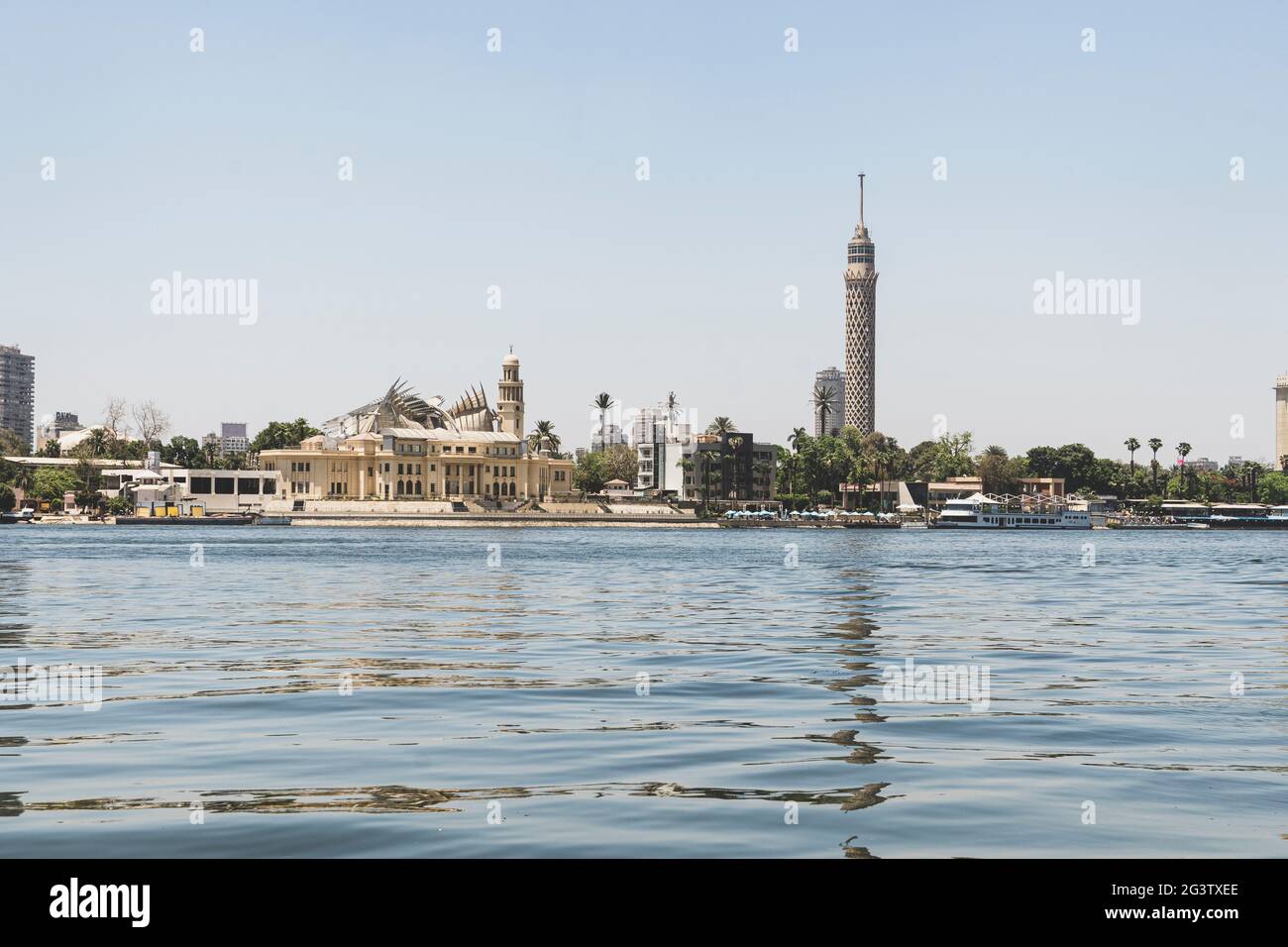 A tower with a viewing platform in the center of Cairo, Egypt. View ...