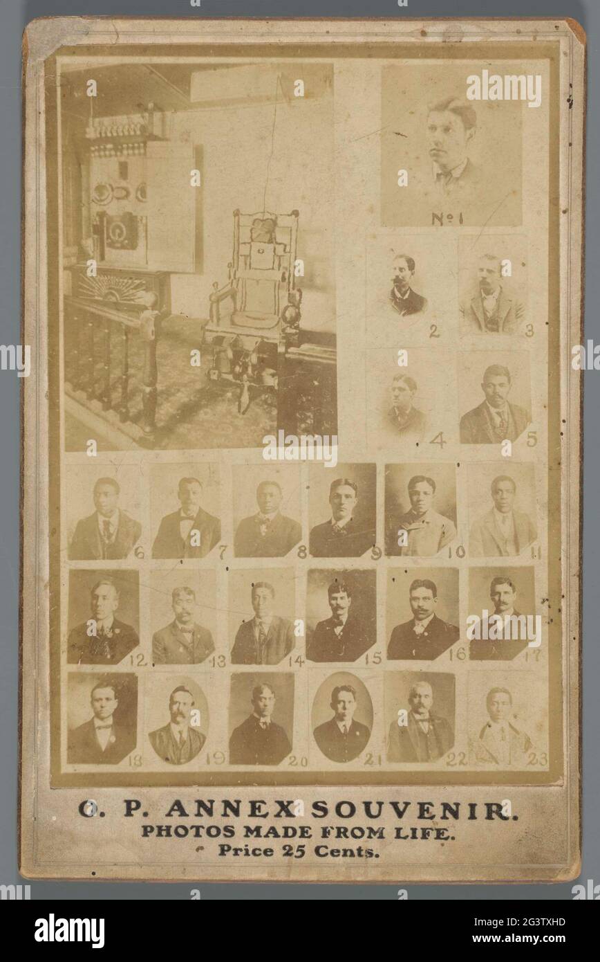 Electric chair and portraits of 23 executed criminals, Ohio. On the ...