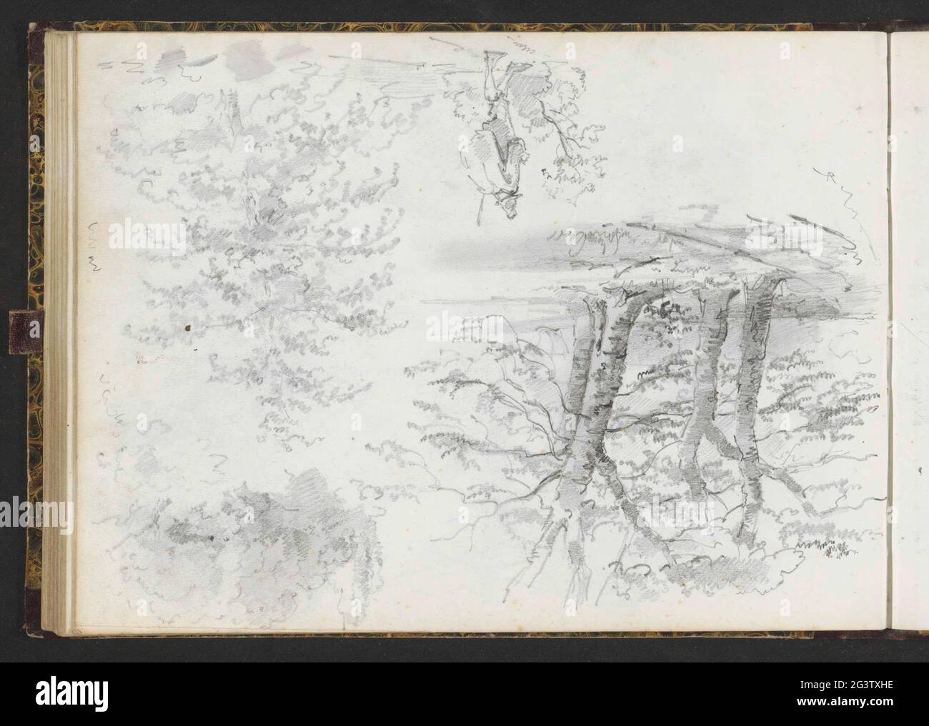 Study sheet with trees and a walker on a path. Leaf 50 Verso from a ...