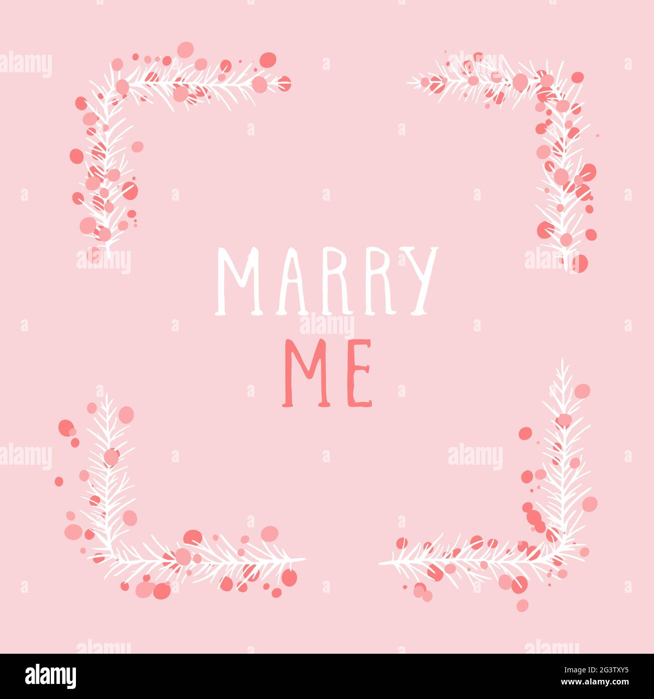 Vector hand drawn illustration of text MARRY ME and floral rectangle ...