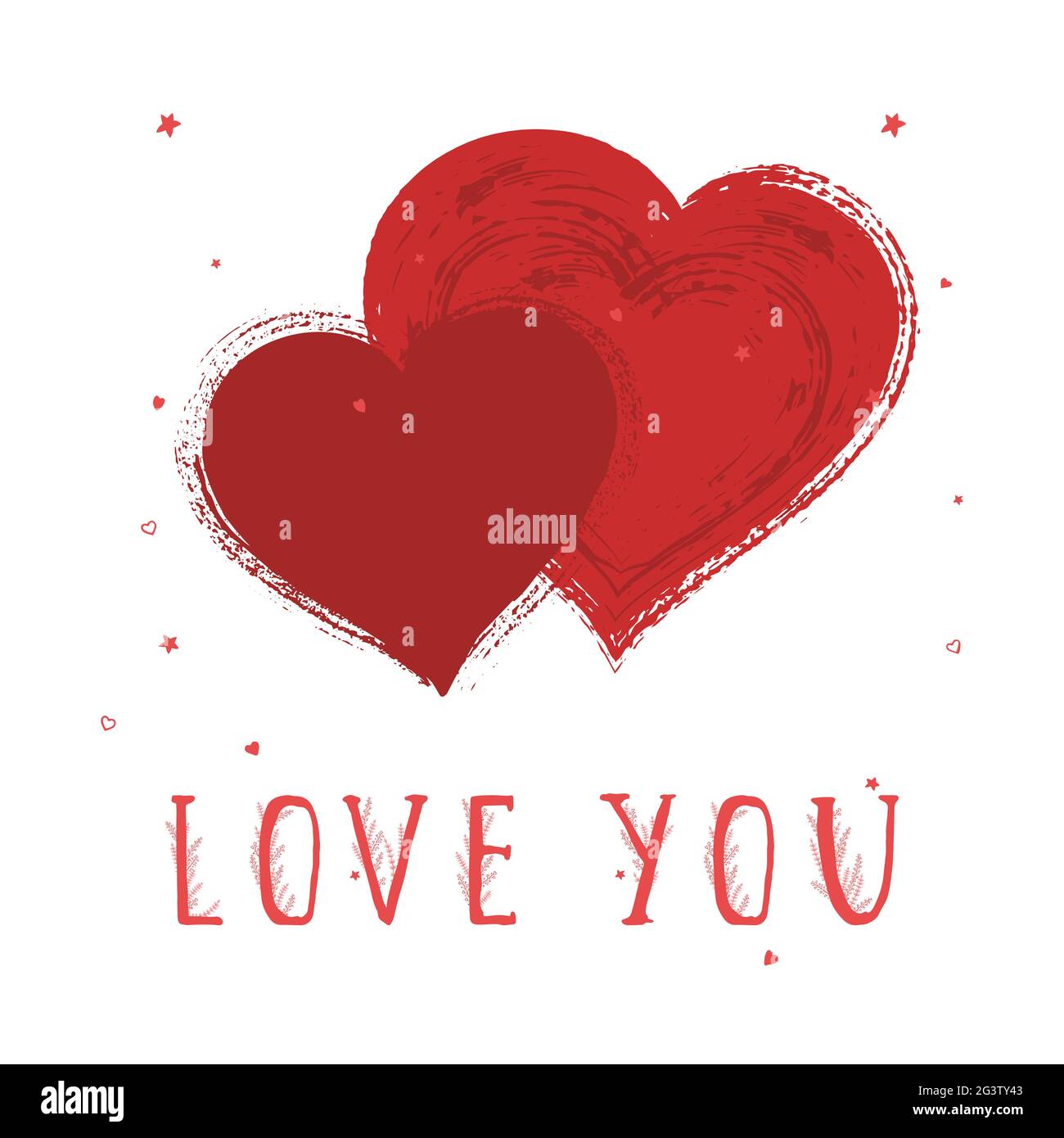 Vector illustration with hand drawn text LOVE YOU and grunge hearts on ...