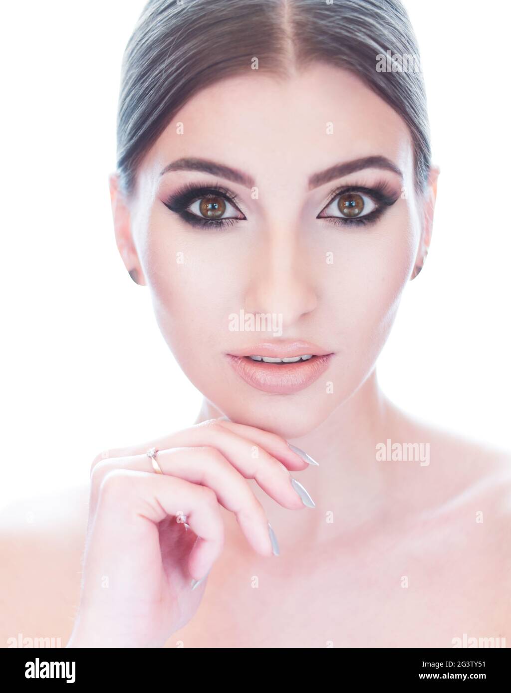 Beautiful Face of Young Woman with Clean Fresh Skin close up isolated ...