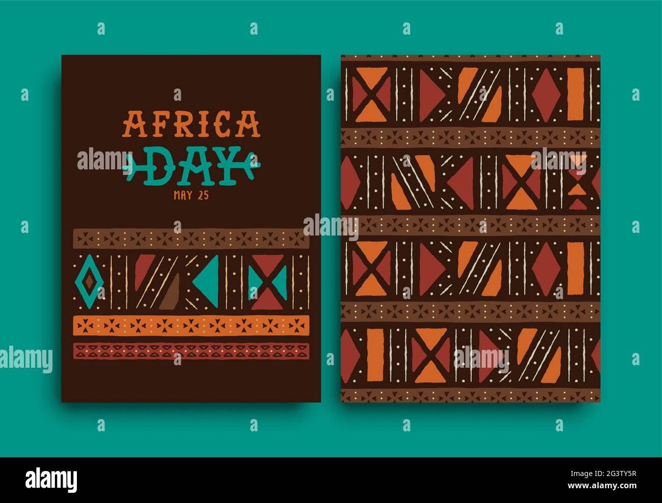 Africa Day greeting card illustration set, colorful african shape ...